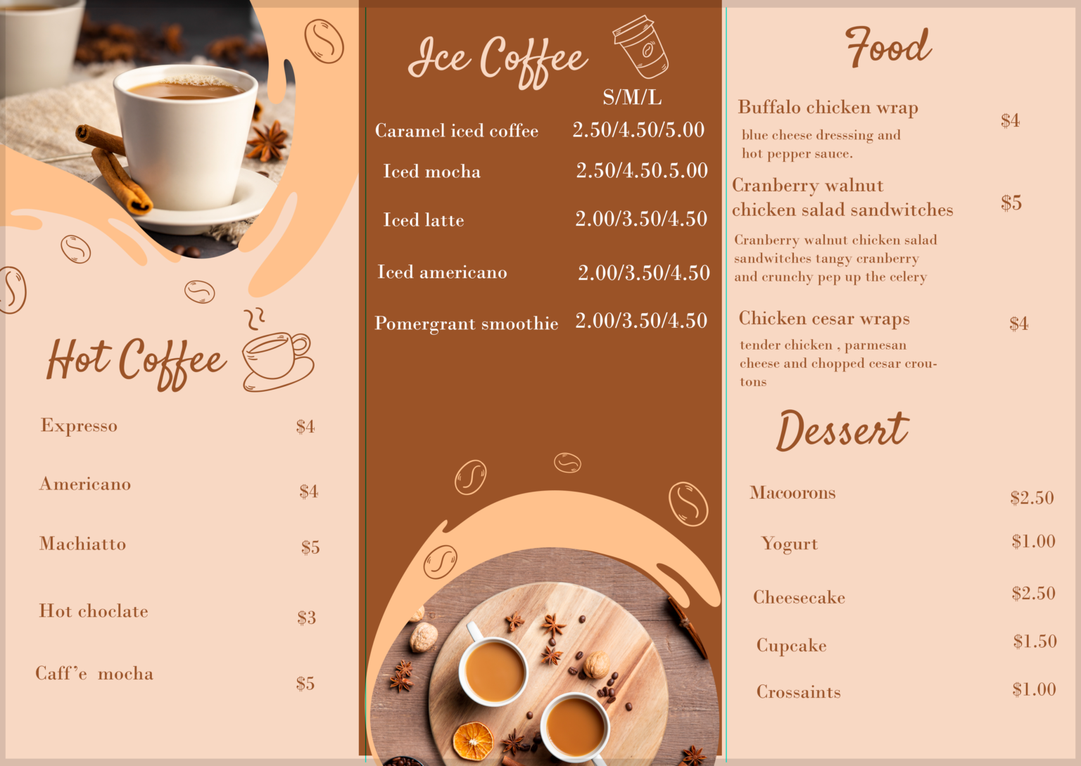 Courteous Cafe Color brochure menu – Kaitlyn Mejia